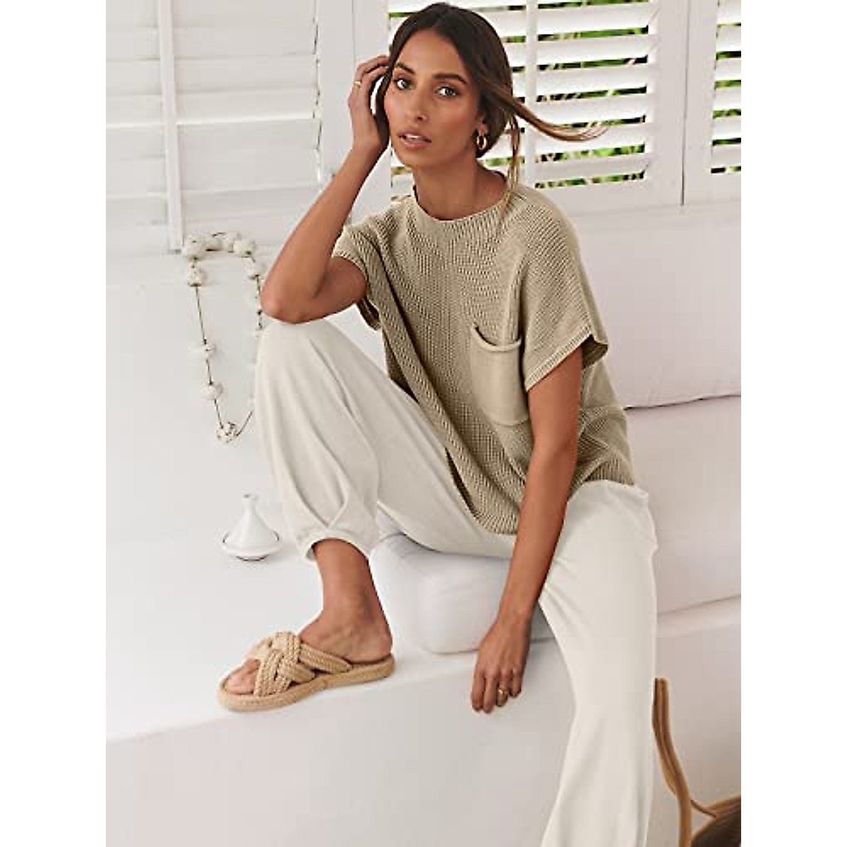 ANRABESS Women's Two Piece Outfits Sweater Sets Knit Pullover Tops and Casual Pants Tracksuit Matching Sets Loungewear 2023 Summer Fashion Clothes Sweat Suit 953qiankaqi-M