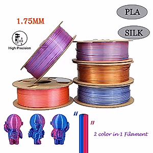 3D Printer Filament PLA 2 in 1 Color Gradient Silk Texture 1.75mm +/-0.03mm 1kg Spool 340m,Silver Green