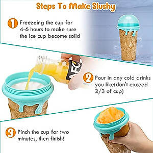 Slushie Maker Cup Squeeze, 500ml DIY Quick Frozen Magic Cup Slushy With Lids & Straws for Kids & Adults, Homemade Summer DIY Ice Cream Maker (Brown)