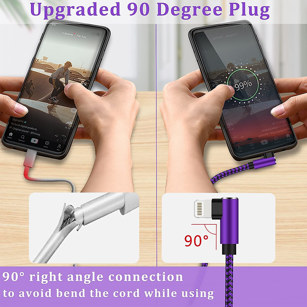 iPhone Charger 10ft,3-Pack 10 Foot Extra Long Lightning Cable, MFi-Certified Charging & Syncing Cords Compatible with iPhone 14/13/12/11/XS/XR/X/8/8Plus/7/7Plus/6/6S Plus/SE/5/iPad(Purple, 10FT)