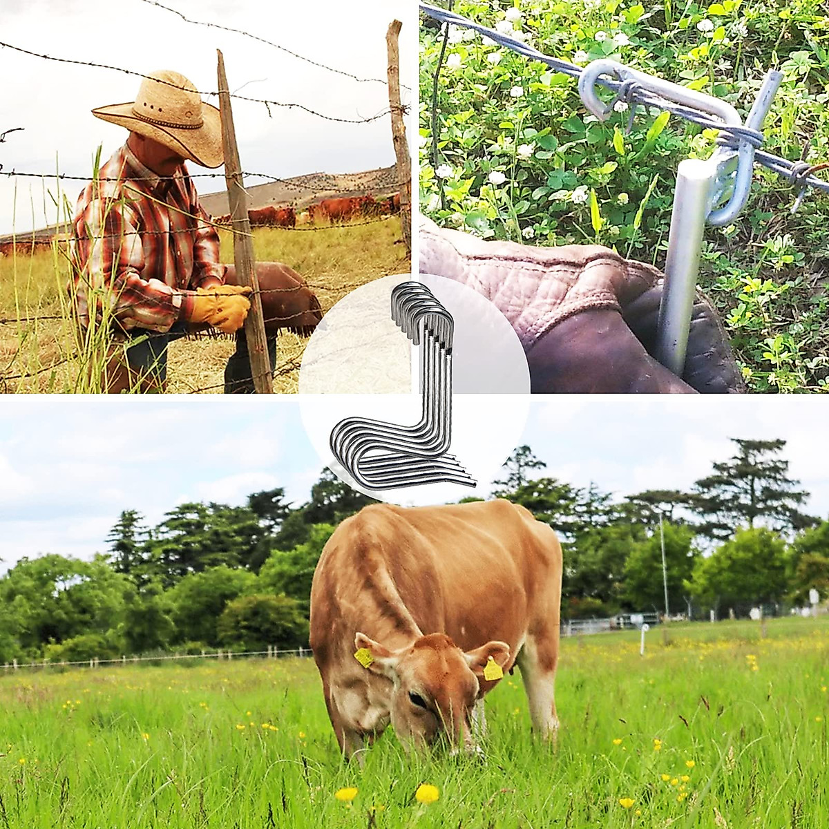 20 Pcs Fence Wire Tightener Tool with Tighteners Handle, Stainless Steel Barbed Wire Fence Tool for Tightening and Fixing Fences