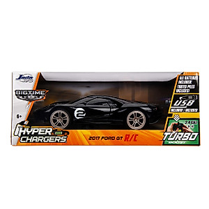 Jada Toys Bigtime Muscle 1:16 2017 Ford GT RC Remote Control Car 2.4 GHz Black/White Stripes, Toys for Kids and Adults, Glossy Black W/Stripes (30721)