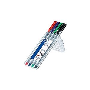 STAEDTLER 334 SB4 Triplus Fineliner Superfine Pen, 0.3mm Line Width - Assorted Office Colours (Desktop Box of 4)