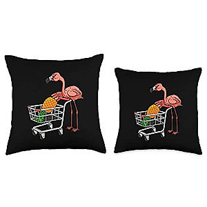 Upside Down Pineapple Swinger Pineapple Flamingo Swinging Flamingo with Shopping Cart and Swinger Pineapple Throw Pillow, 16x16, Multicolor