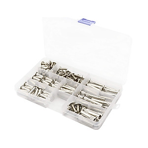 LBY 130pcs Phillips Chicago Screws, M5 x 16/20/25/29/35mm, M8 x29mm Rivet Screws Assortment Kit, Binding Screw Posts, Furniture Hardware Fitting, Carbon Steel, Nickel-Plated