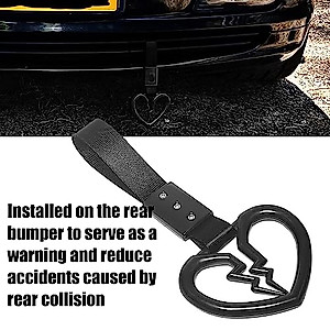 2 PCS Broken Heart Shaped Car Handle Straps Hang Ring Rear Bumper Warning Ring Decorative Subway Train Bus Handle Hand Strap Drift for Car Interior (Black)