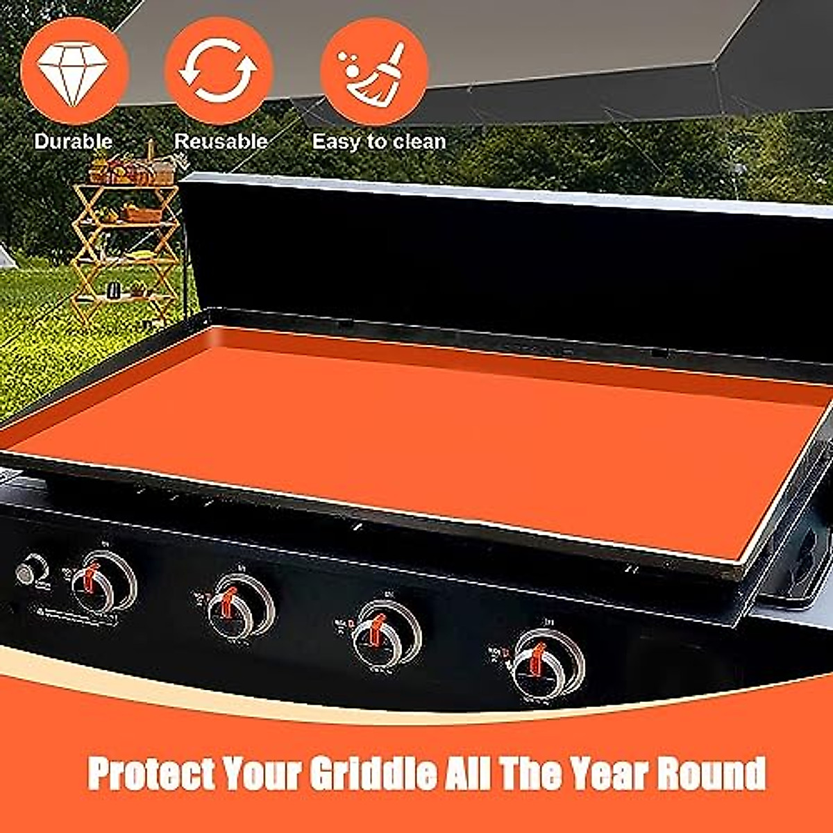 Sharllen Silicone Griddle Mat for Blackstone 17"Griddle, Heavy Duty Food Grade Silicone Mat Cover Protect Your Griddle from Rodents, Insect, leaves and Rust - All Season BBQ Grill Protective Cover