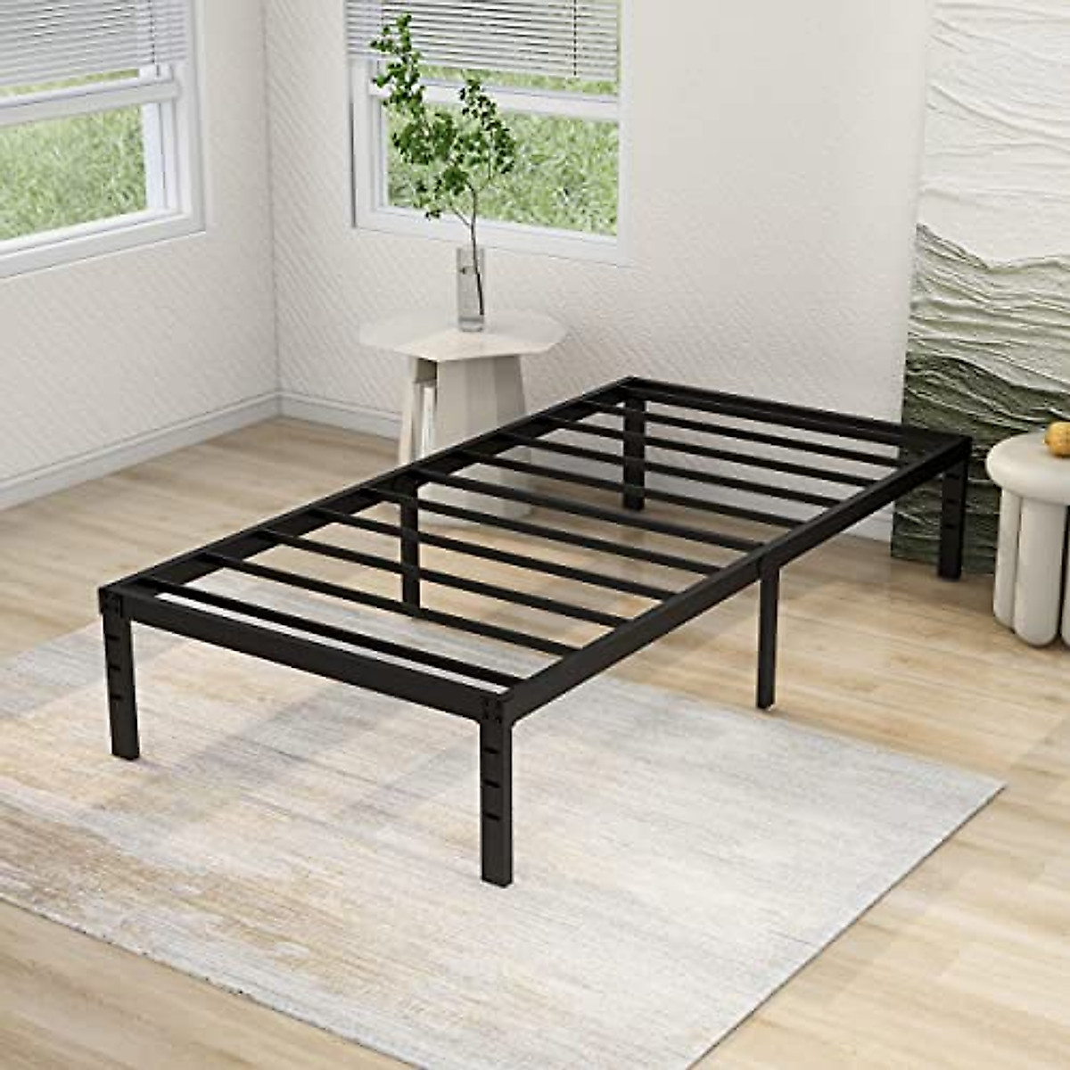 RYR Twin Bed Frame 14 Inch Heavy Duty Metal Platform Bed Frame Sturdy Steel Slats Support No Box Spring Needed Noise-Free Easy Assembly Black
