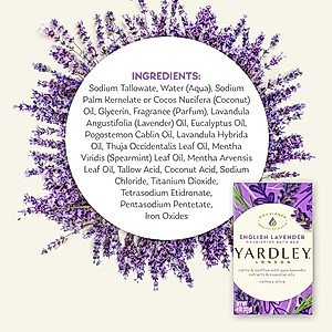 Yardley London Nourishing Bath Soap Bar English Lavender, Calms & Soothes with Pure Lavender Extracts & Essential Oils 4.0 oz Bath Bar, 2 Soap Bars