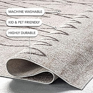 nuLOOM 2' x 8' SpinClean Machine Washable Stain-Resistant Area Rug Low Profile for Living Room, Bedroom, and Dining Room, Miriam Beige