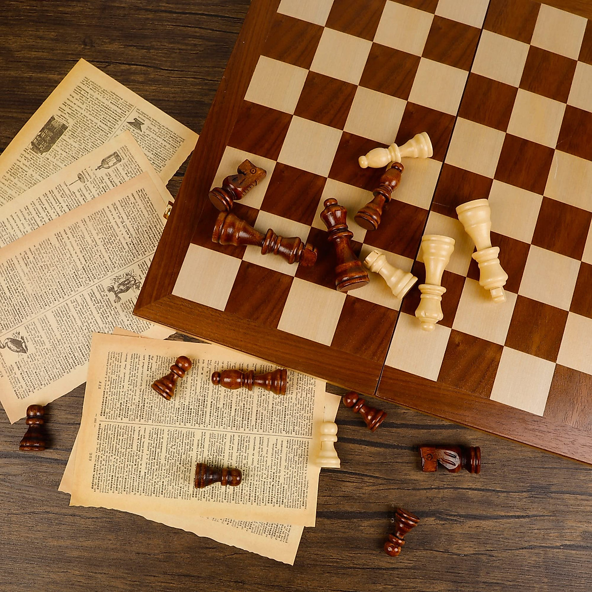 Juegoal 2 Pack Wooden Chess Pieces Only, 32 Pieces Each Wood Chessmen Pieces, 2.4 Inch King Figures Chess Game Pawns Figurine Pieces, Replacement of Missing Piece, Includes Storage Bag