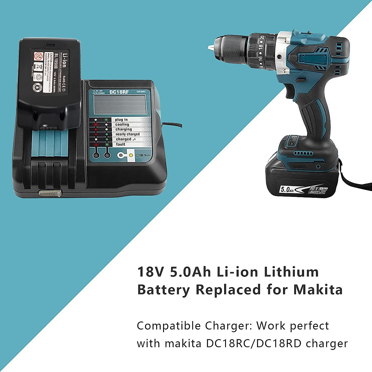 2Packs Upgraded 5.0Ah 18V BL1850B with LED Replacement Lithium-ion Battery Compatible with Makita 18 Volt Battery for Compatible Makita 18V Lithium-Ion Cordless Power Tools (4)