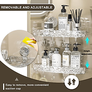 JAILOG 2 Pack Corner Shower Caddy, Removable Suction Cup Shower Shelf Adhesive Bathroom Shower Organizer Detachable Shower Self with 8 Hooks Kitchen Caddy Spice Rack (Clear - 2 Pack)
