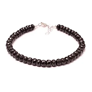 A&M GEMS & JEWELS A&M Black Spinel Faceted Rondell Gemstone Beaded Bracelet, Unique Black Spinel Gemstone Bracelet Jewelry for Women's (7.25)