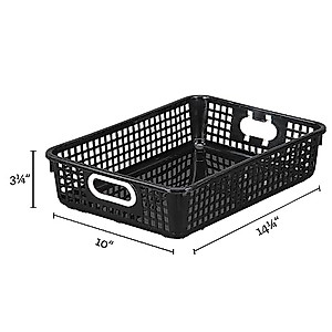 Really Good Stuff Plastic Desktop Paper Storage Baskets for Classroom or Home Use – 14”x10” Plastic Mesh Baskets Keep Papers Crease-Free and Secure – Blue Neon Basket With White Handles (1 Basket)
