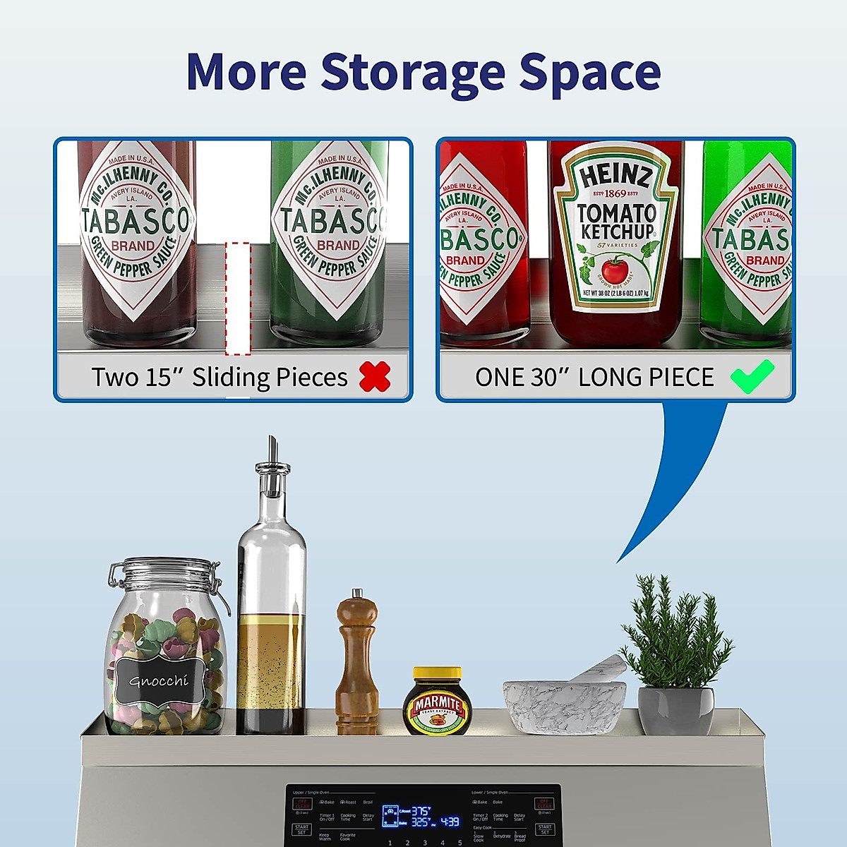 IIIOIIIA Stove Top Magnetic Shelf for Kitchen Organization, 30" Magnetic Spice Rack Over The Stove, 4" Deep Spice Organizer with Border All Around, Brushed Stainless, Silver