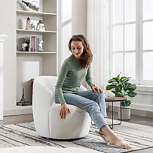 CALABASH Swivel Chairs, Barrel Chair for Living Room, Small Accent Round 360° Club Modern Teddy Upholstered Arm Chairs Bedroom, Office, Hotel(White)