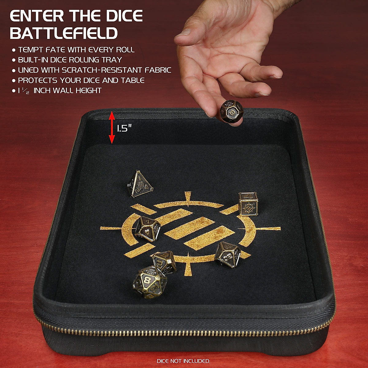 ENHANCE Tabletop Community DND Dice Case and Dice Rolling Tray - Dice Holder and Storage for up to 500 RPG Dice with Rugged Protective Design, Soft Interior, and Organizer Pockets (500 Dice Capacity)