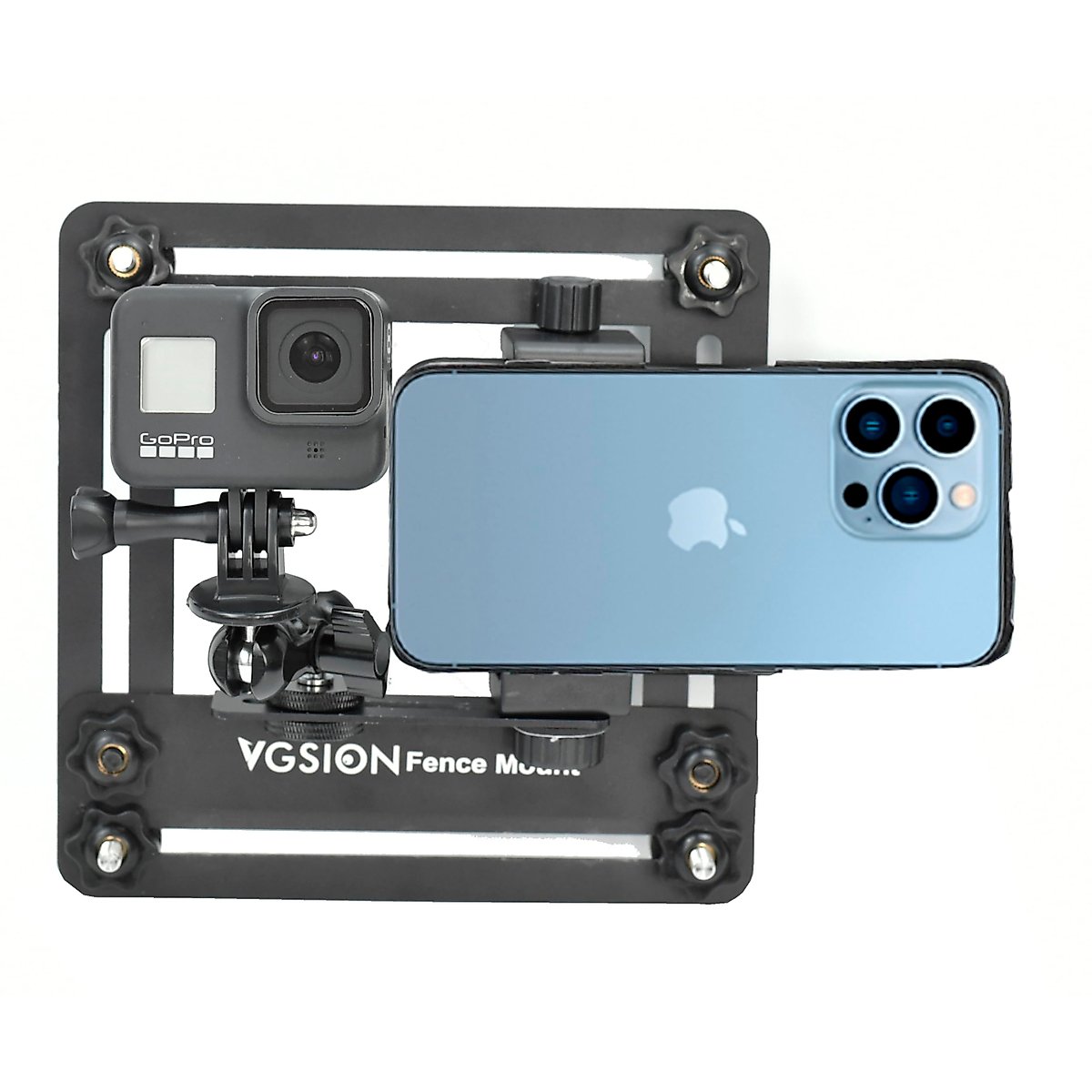 vgsion Camera Baseball Fence Mount for GoPro Hero 13, Mevo Start, Action Camera, Cell Phone, Ajustable, Secure Attachment,Support Recording While Charging Compatible with Insta360 X4, iPhone
