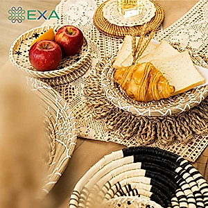 EXA Set of 15 Hanging Woven Wall Basket Decor Summer Bloom Round Decorative Large Wall Decor - Handmade Seagrass Baskets - Rattan Wall Art, Flat Wicker Woven Basket Wall Decors for Boho Farmhouse