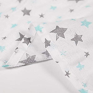3 Pack Muslin Swaddle Blankets Girl Boy- Muslin Swaddle Blankets Boy - 100% Cotton - Large Size 47x47in - Soft Baby Muslin Blankets- Aqua/Grey Waves, Stars, Clouds, Rain