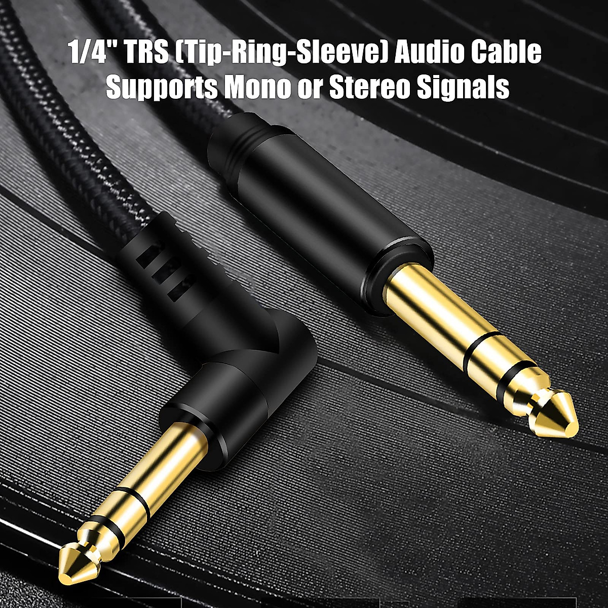 belipro 1/4 Inch TRS Instrument Cable 3Ft, 6.35mm TRS to 6.35mm TRS Stereo Audio Cable Male to Male Right-Angle-to-Straight for Electric Guitar, Bass, Keyboard,Mixer,Amplifier,Speaker,Equalizer...