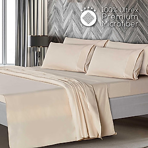 Mueller Luxury 6 PC Full Size Bed Sheets, Super Soft 1800, Deep Pocket up to 16" Full Size Sheets, Transfers Heat, Breathes Better, Hypoallergenic, Wrinkle-Resistant, Oeko-TEX, Cream