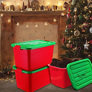 Barydat 6 Pcs Christmas Storage Bins with Lids 30 Qt Stackable Plastic Christmas Storage Totes Containers Latching Lid Christmas Storage Bins Organization Bins for Holiday Decor Daily Use (Red)