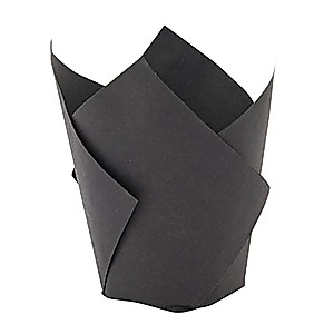 100 Piece Black Tulip Cupcake Liners Set for Wedding Receptions, Birthday Parties, Graduation Celebrations, Baby Showers, Medium Baking Wrappers (2 x 3.5 Inches)