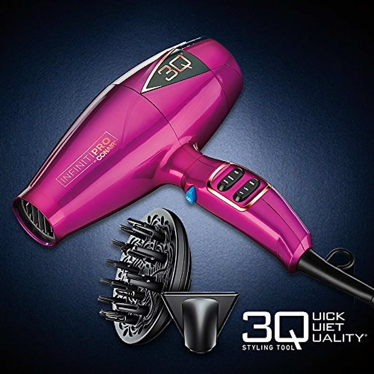 INFINITIPRO BY CONAIR 3Q Compact Electronic Brushless Motor Styling Tool/Hair Dryer, Pink