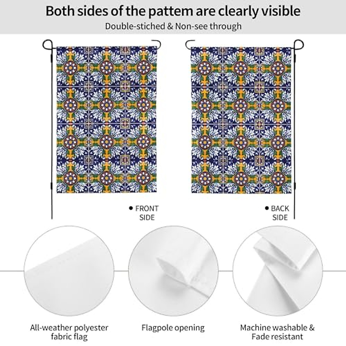 Mexican Talavera Tile Pattern Garden Flag - Vibrant Double Sided Garden Flag - Yard Decorating Flag Garden Flag Decoration - Outdoor Flag Decorator'S Favorite