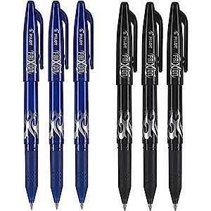 Pilot FriXion Ball 0.7mm Erasable Gel Pens, Fine Point, 3 Black Pens & 3 Blue Pens (6 PACK)