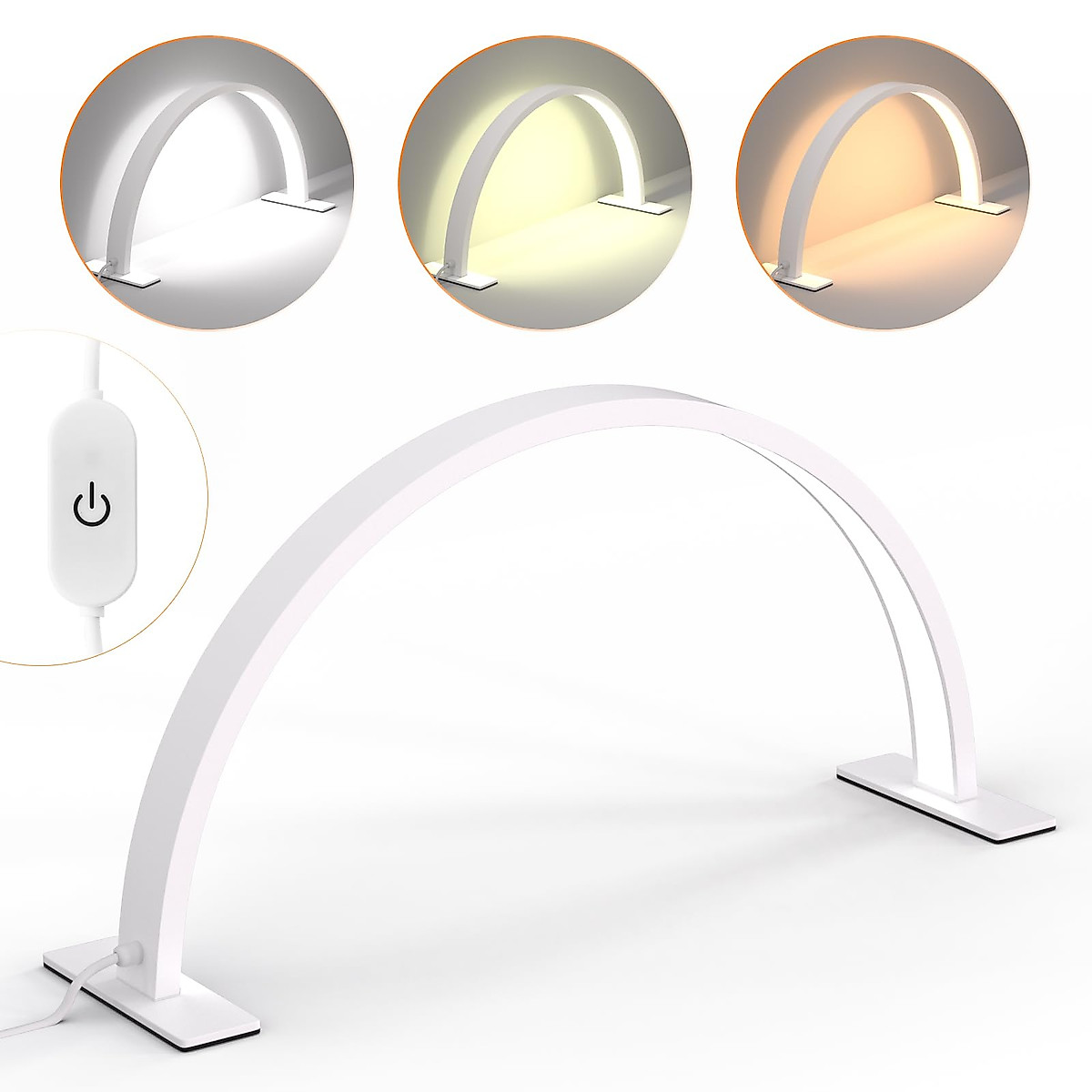 GHWMYD Half Moon Light for Nail Desk, Lash Light Led Nail Tech Lamp Half Moon Light Table Lamp Desk Lamp for Nail Lash Eyelash Extension Tattoo Eyebrows LED Table Lamp Desk Lamp（White）