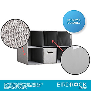 BIRDROCK HOME Linen Cube Organizer Shelf w/ 6 Storage Fabric Bins - Foldable & Durable - Toys, Clothes, Towels - Collapsible Cubby for Kids Room, Dorm, Closet, Bedroom - Large Shelving Cubbies - Grey