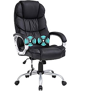 Ergonomic Adjustable Home Office Chair, High Back Massage Desk Chair, 250Lbs Heavy PU Leather Computer Chairs w/Lumbar Support Headrest Armrest Executive Rolling Swivel Chair for Adults