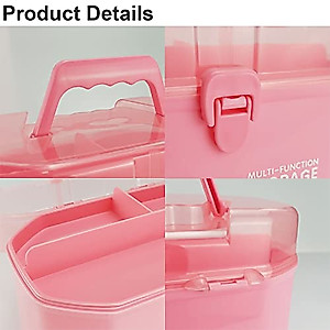 HengLiSam Plastic Box Organizer with Removable Tray, Multipurpose Organizer for Girls, Portable Handled Storage Case for Art Craft and Cosmetic(Pink)