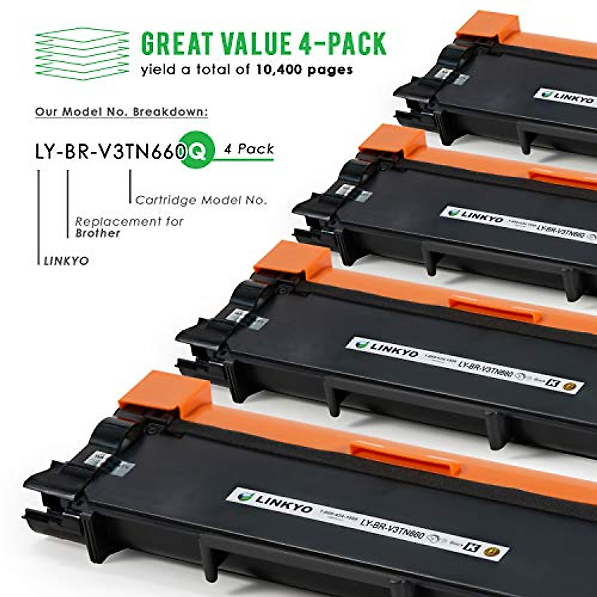 LINKYO Compatible Toner Cartridge Replacement for Brother TN660 TN630 TN-660 (4-Pack, High Yield, Design V3)