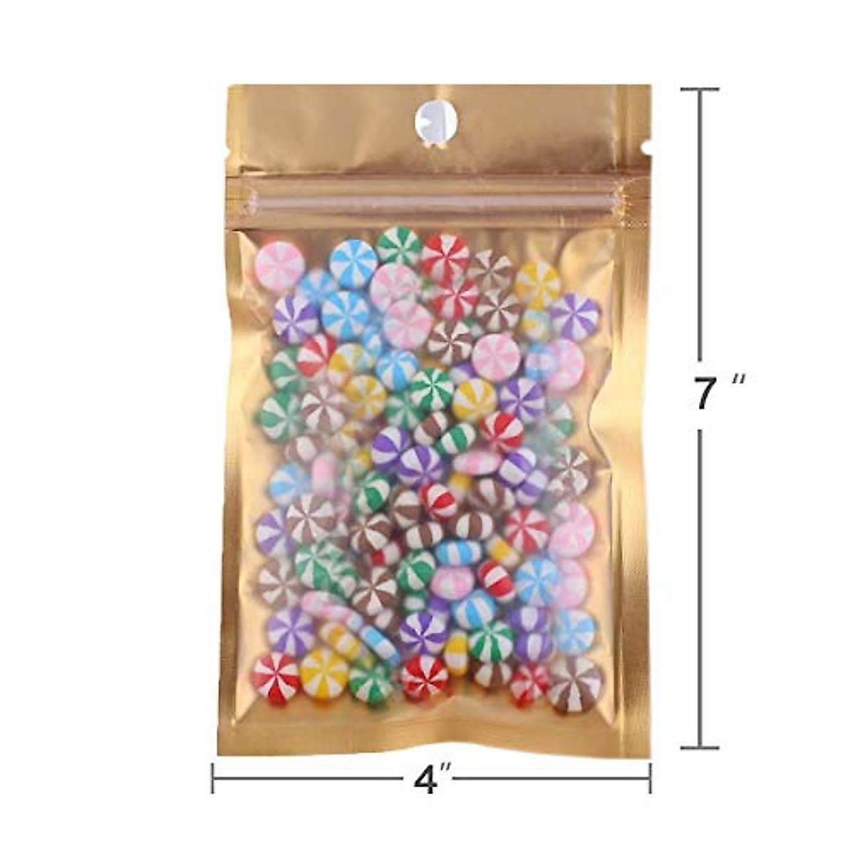 Wekoil Mylar Bags Zip Lock Clear Golden Front Aluminum Foil Wrapper Bags Resealable Packaging Storing Zipper Pouches Bulk Food Saver Lined Grip Wrap 10x18cm(4x7inch),Pack of 100