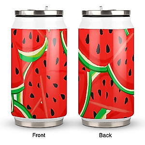 Red Watermelon Pattern 10oz Insulated Tumbler with Straw Summer Vacuum Double Wall Stainless Steel Water Bottles with Leakproof Lid,Reusable Travel Mug for Hot Cold Water in Travel Sports