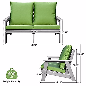 DWVO Patio Loveseat with Cushion, Hips All-Weather Resistant Outdoor Garden Sofa Wood Grain Outdoor Couch with Polyester Pillow, Green