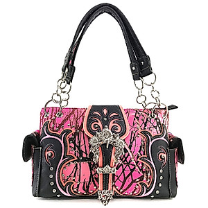 Zelris Camouflage Shine Glow Floral Rose Buckle Women Conceal Carry Handbag (Orange)