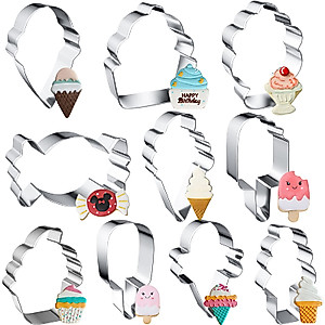 Ice Cream Cookie Cutters, 10Pcs Cartoon Cookie Cutter Set Ice Cream Cone Cookie Cutters Stainless Steel Fondant Cutter Summer Cookie Cutter Biscuit Molds