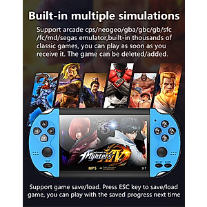 4.3 inch Dual Joystick Color Video Game Console Built-in 3000 Games Support Arcade CPS/gba/gbc/gb/SFC/fc/sega Video Music AV Out Rechargeable Lithium Battery (Blue)