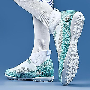 Maylrvjv Men's Cleats High Top Soccer Shoes Football Spikes Ankle Boots Shock-Absorbing Indooor Outdoor Training Athletic Sneakers