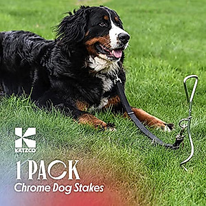 Katzco Chrome Dog Stake - Heavy-Duty Dog Tie-Out Stake- for Dogs Essentials, Dog Camping Gear, Outdoor Play
