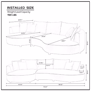 Cloud Curved Sofa Left-Facing Deap Seat Sectional Couch with Lounge Chaise and Pillows, Luxury Bonded Leather Upholstered Minimalist Modular Sofá, 6 Seater L-Shaped Corner Leisure Sofa &Couches