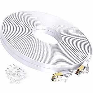 Lapsouno Cat7 Ethernet Cable 100 ft, Durable High Speed Flat Internet Network Computer Cord, Faster Than Cat6 Network, Slim Cat7 LAN Wire with Rj45 Connectors for Router Modem Xbox PS4 PS5-White