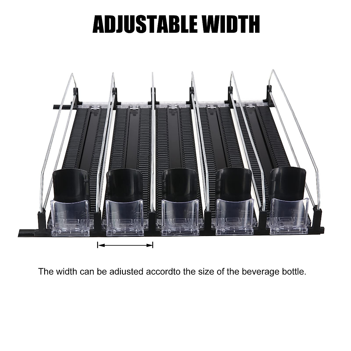 ONCHSH Drink Dispenser for Fridge With Latest Jar Opener Bottle Opener,Automatic Pusher Glide Soda Can Drink Organizer for Refrigerator,Width Ajustable Beverage Self-Pushing-（5，41cm）