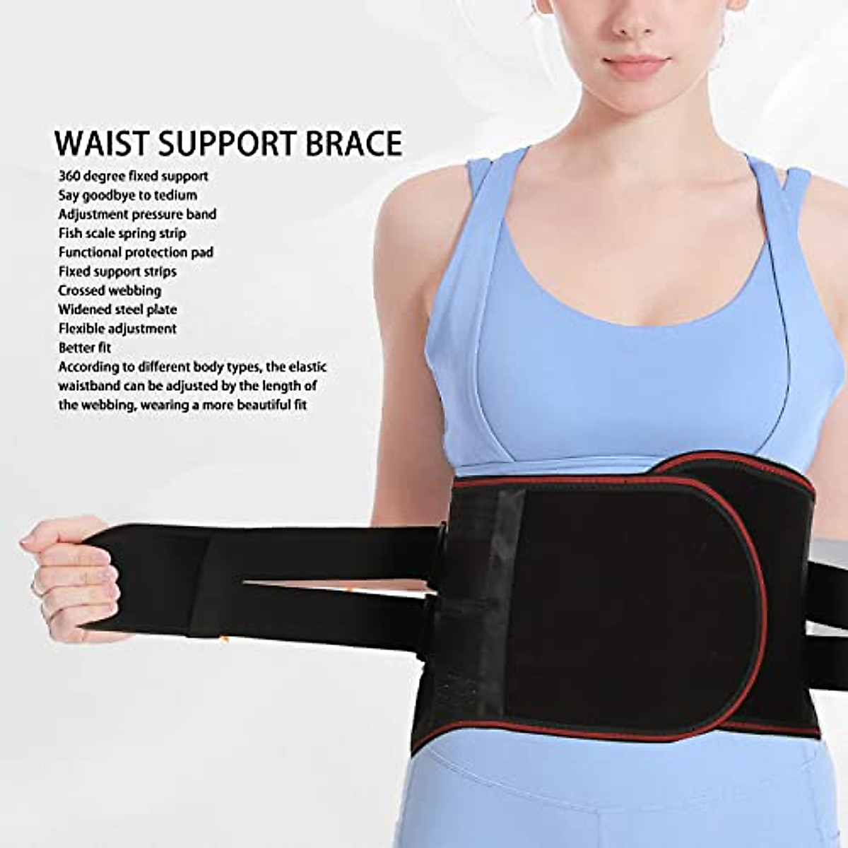 VBESTLIFE Lumbar Support Belt, Flexible Adjustment Curved Lumbar Support Brace 360 Degree Fixed Support Black Breathable with Massage Pads for Sports Waist Protection (XL)