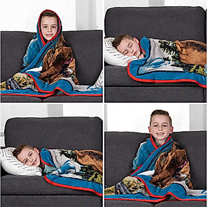 Jurassic World Dominion Blue Velociraptor and Rexy T-Rex Super Soft Plush Micro Raschel Blanket, 46 Inches x 60 Inches, Bedding by Franco Kids